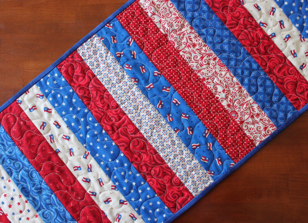 Quilted American Table Runner, Independence Day Table Runner, Americana ...