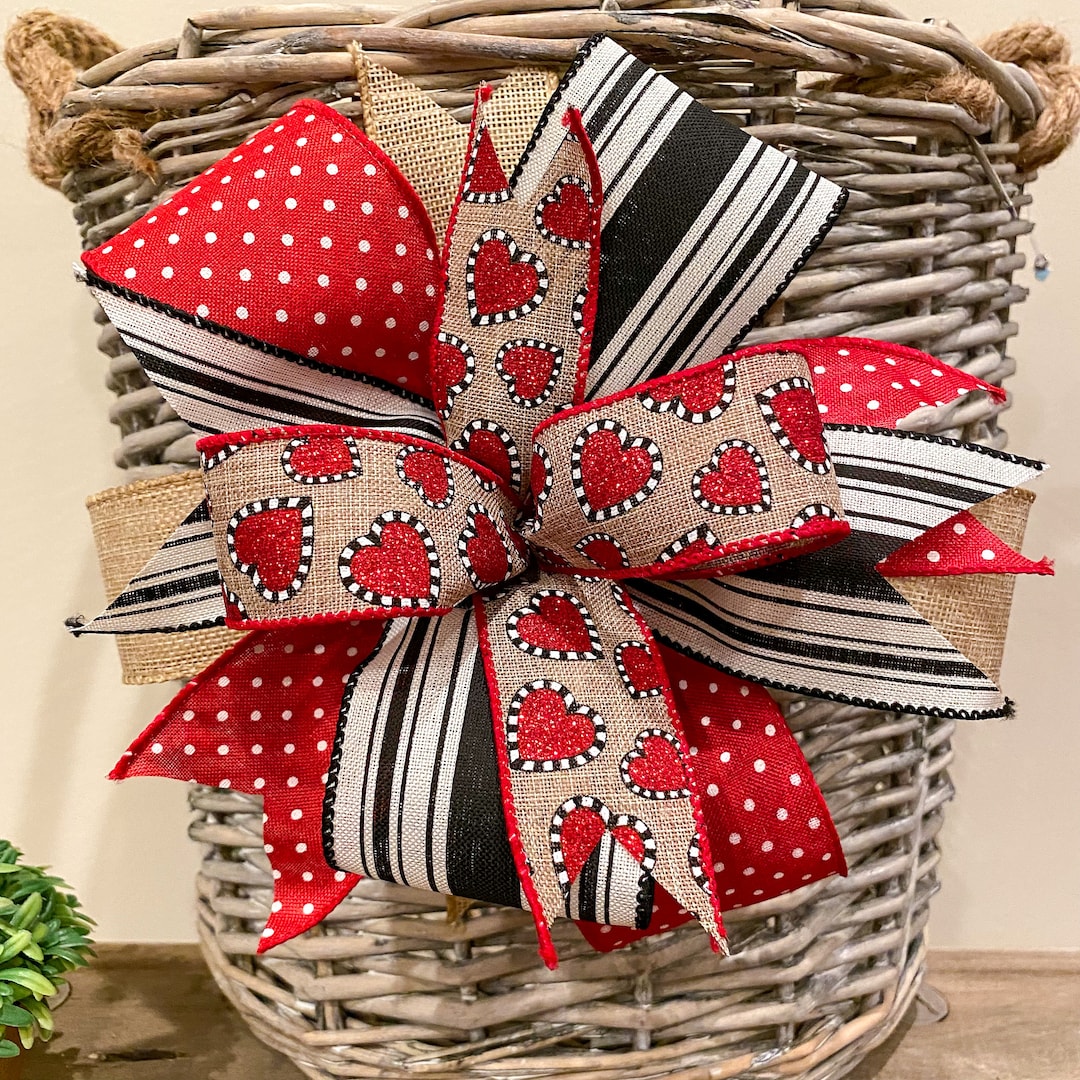 Valentines Bow, Heart Bow, Stripe Bow, Polka Dot Bow, Love Bow ...