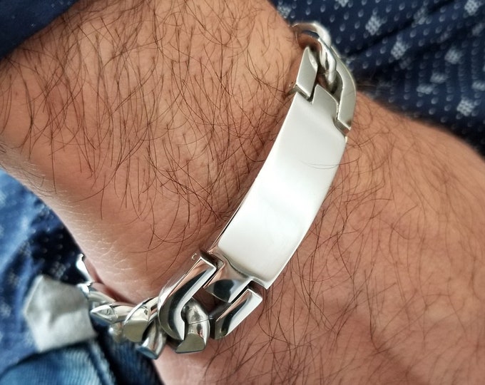 Personalized Stainless Steel Large Bulky ID Bracelet for Men ...