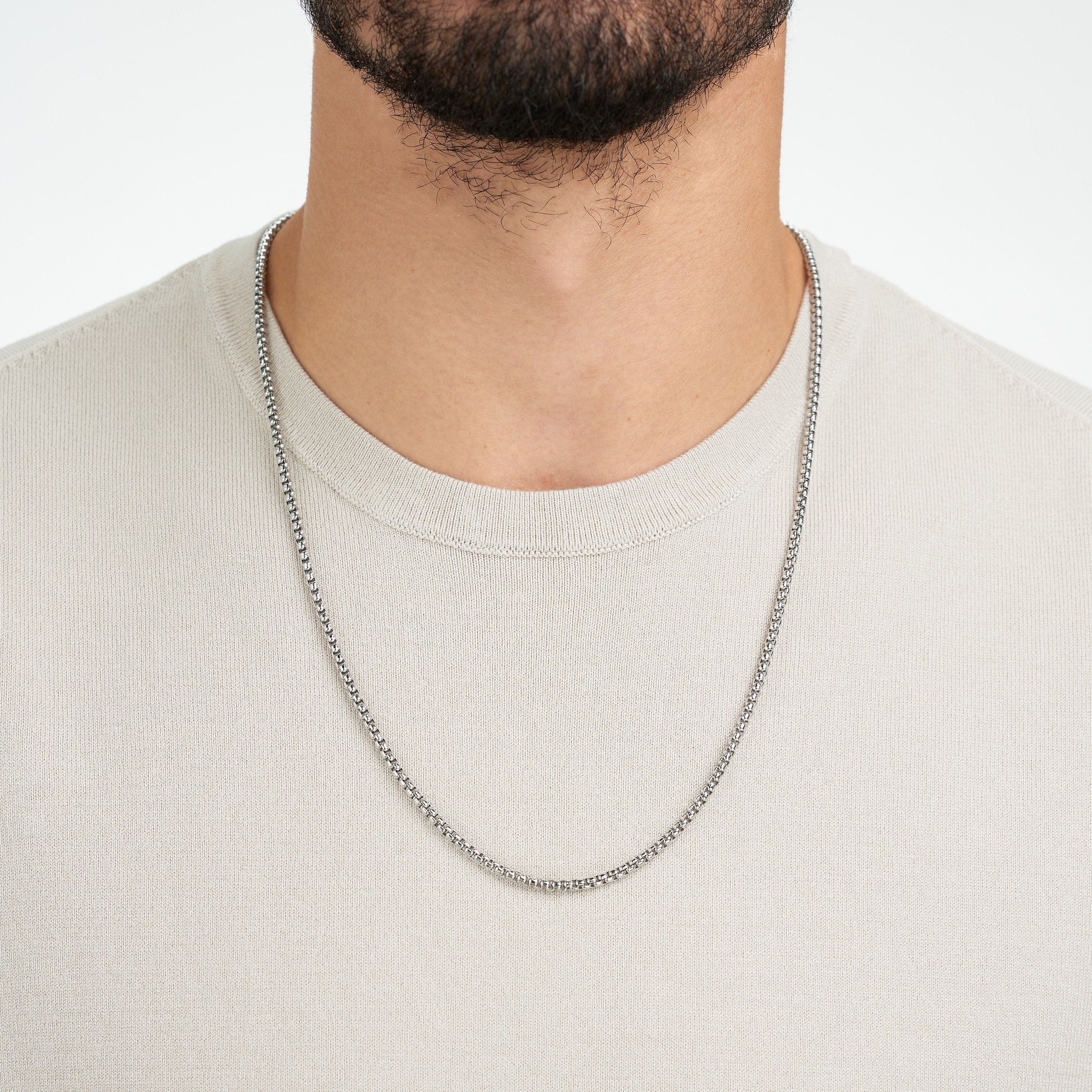 3mm Round Box Link Stainless Steel Necklace Chain for Men or - Etsy