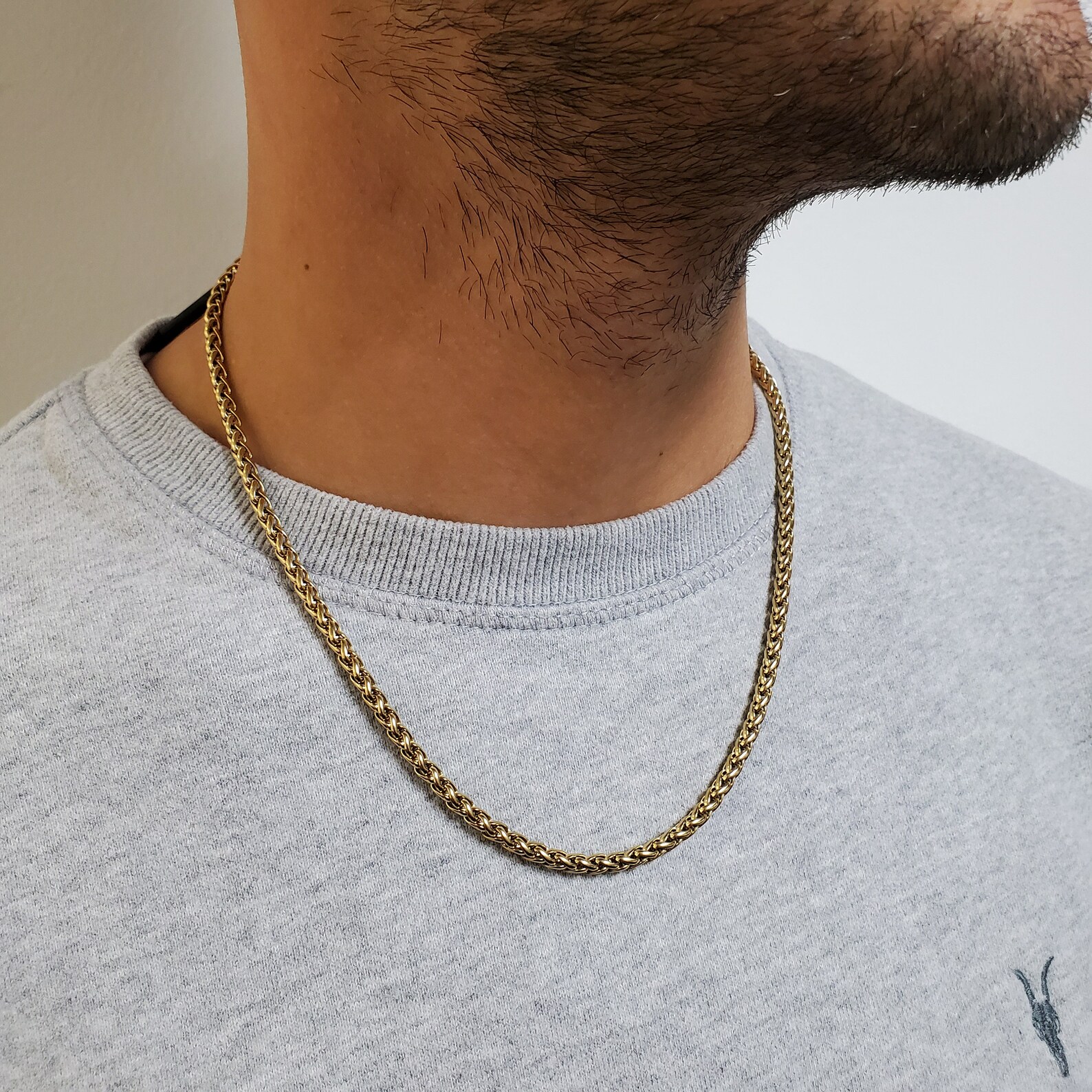 4mm Round Franco Gold Plated Wheat Chain Stainless Steel | Etsy