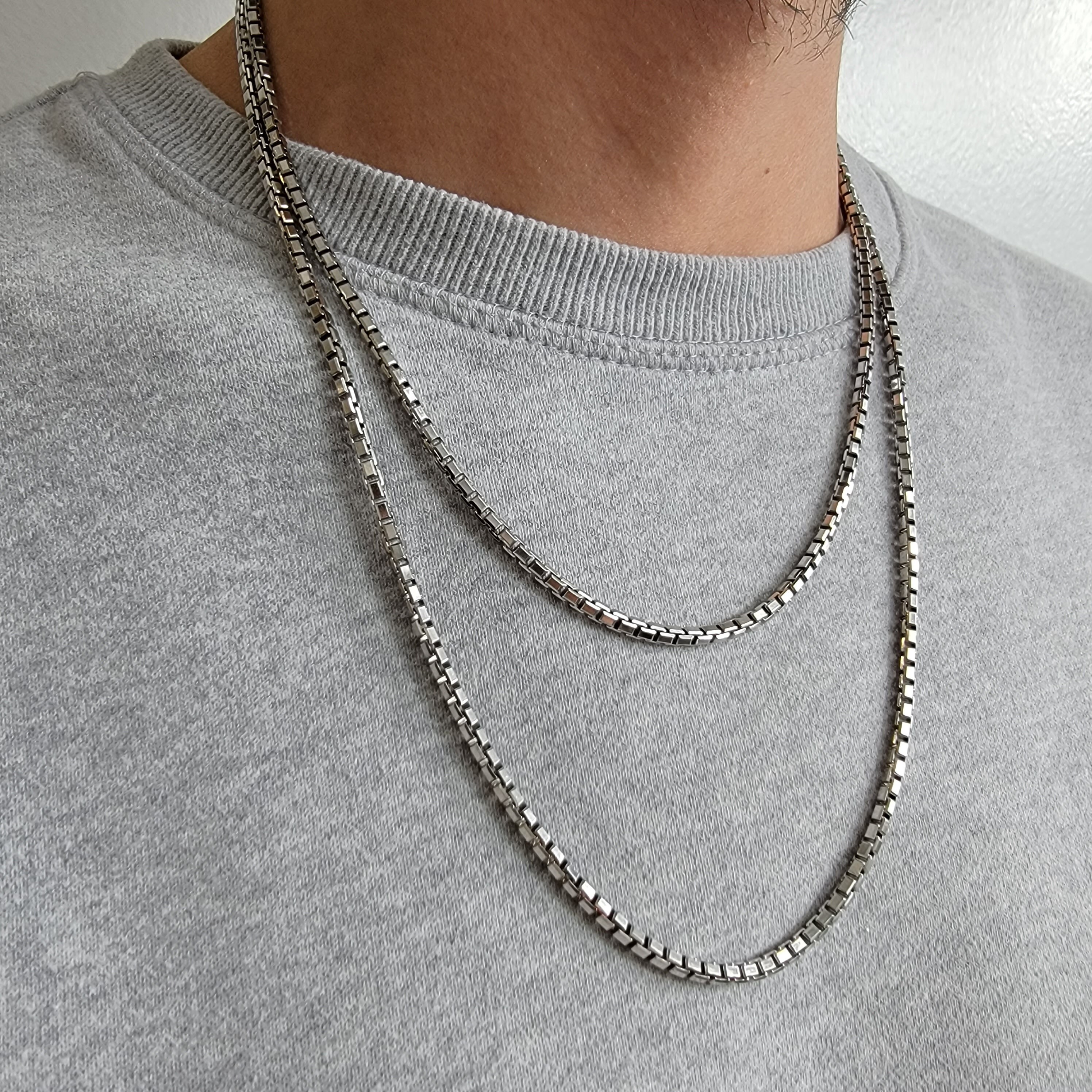 3mm Diamond Cut Box Link Sterling Silver .925 Rhodium Plated | Etsy