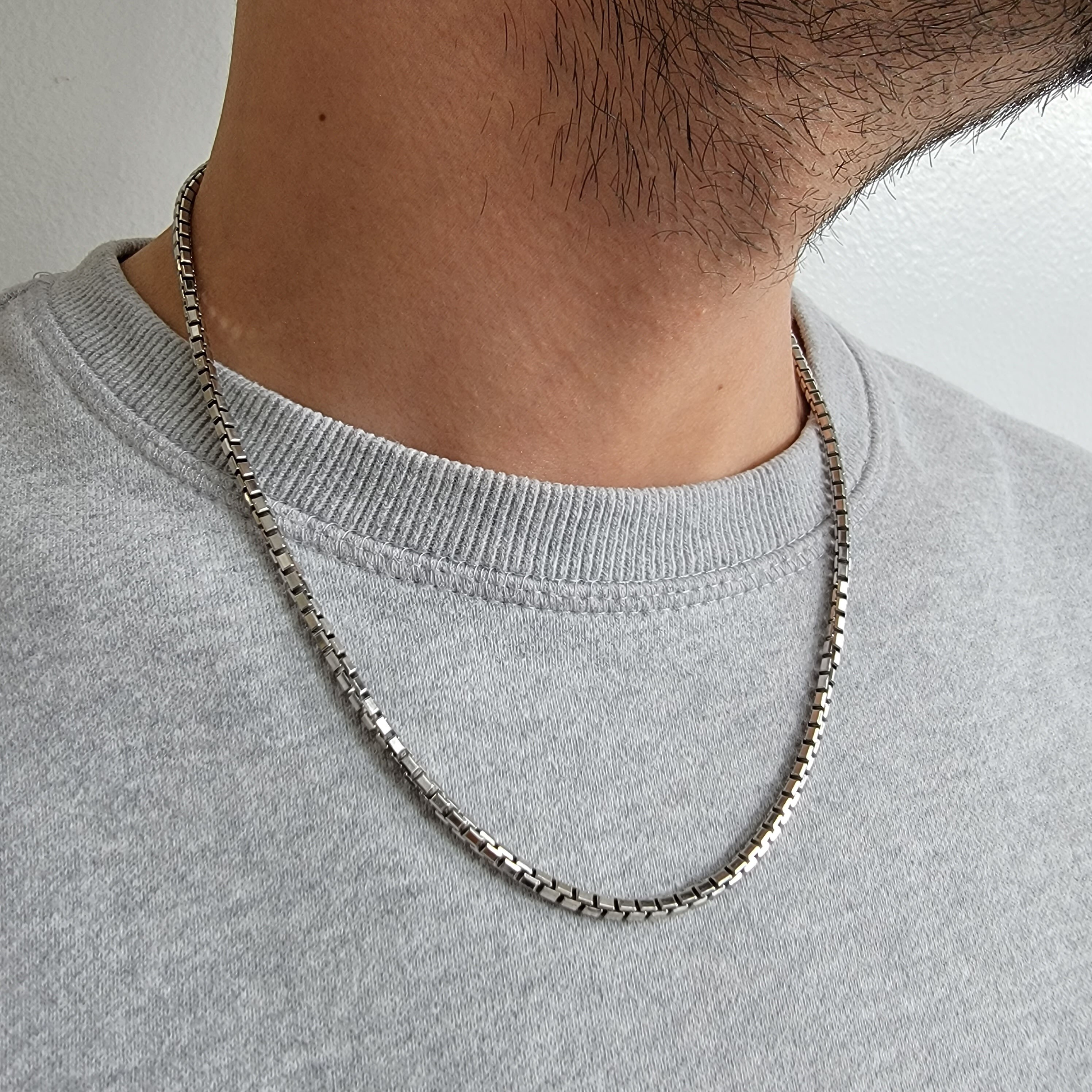 3mm Diamond Cut Box Link Sterling Silver .925 Rhodium Plated | Etsy