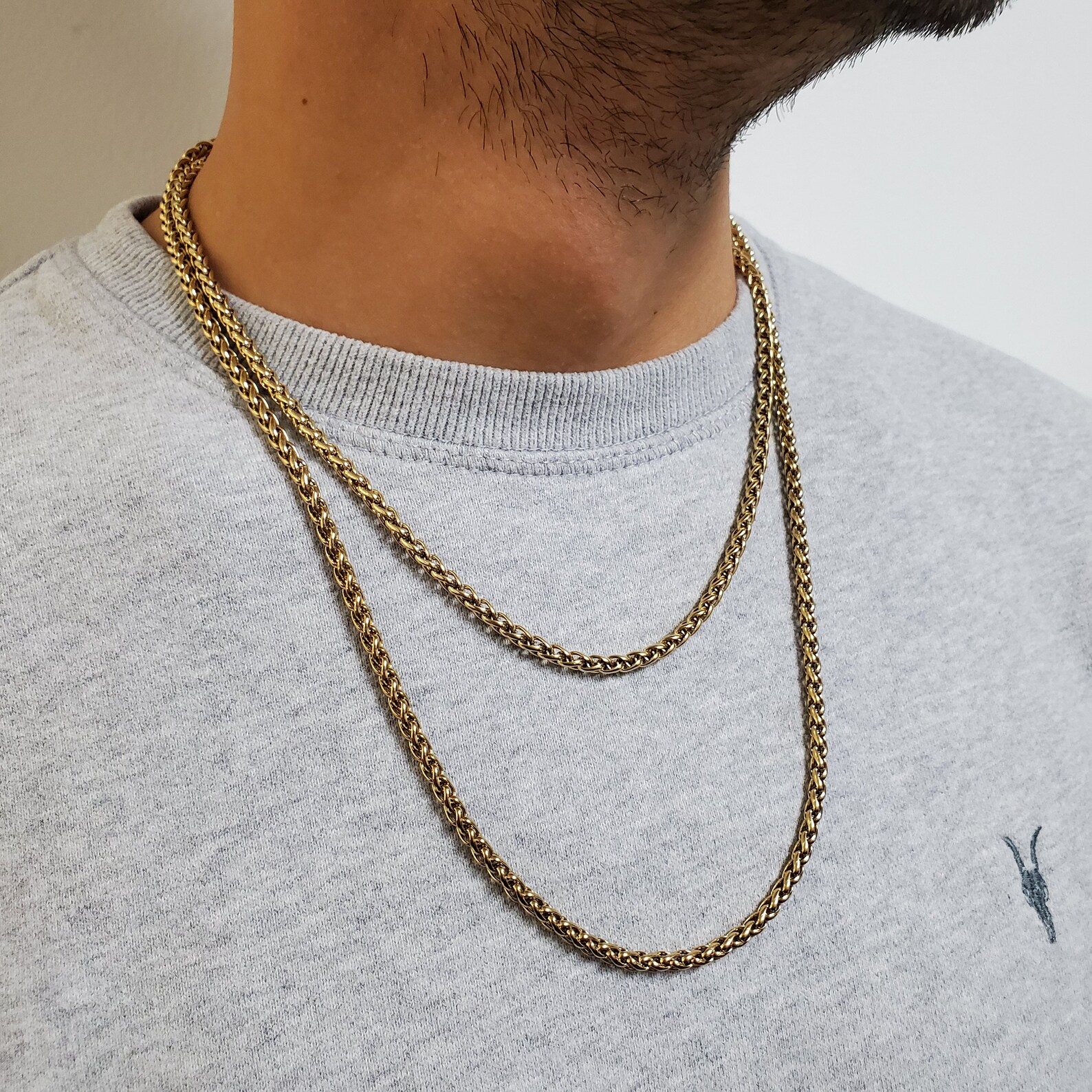4mm Round Franco Gold Plated Wheat Chain Stainless Steel | Etsy