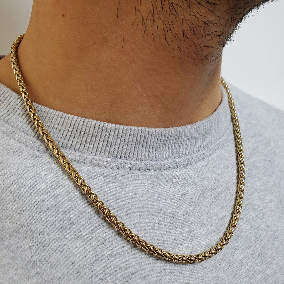 4mm Round Franco Gold Plated Wheat Chain Stainless Steel | Etsy