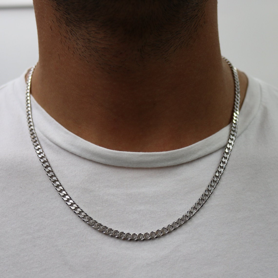 4mm Cuban Link Sterling Silver .925 Rhodium Plated Necklace | Etsy