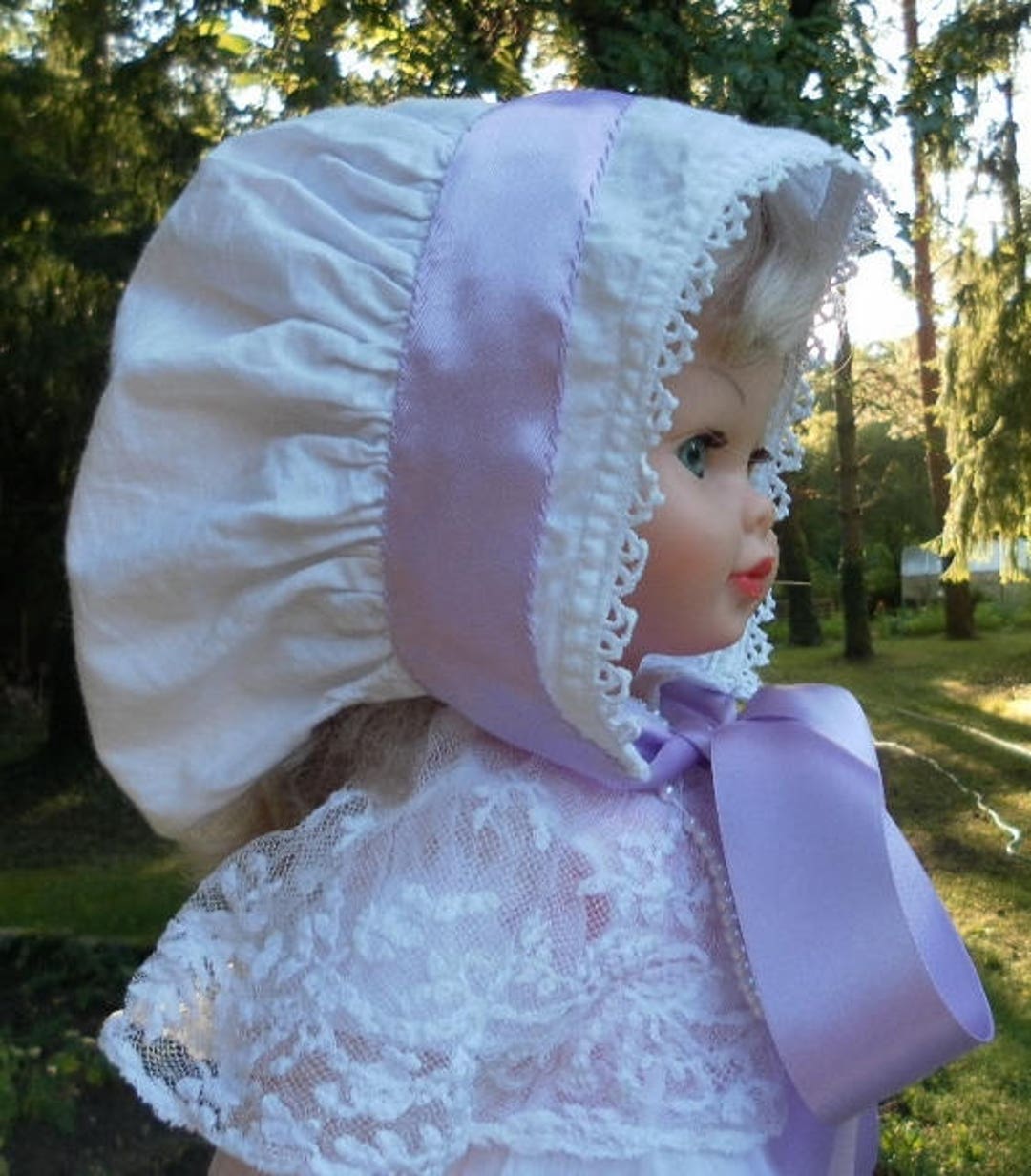 French Vintage Bonnet With a New Violet Ribbon for a Collector's Doll ...