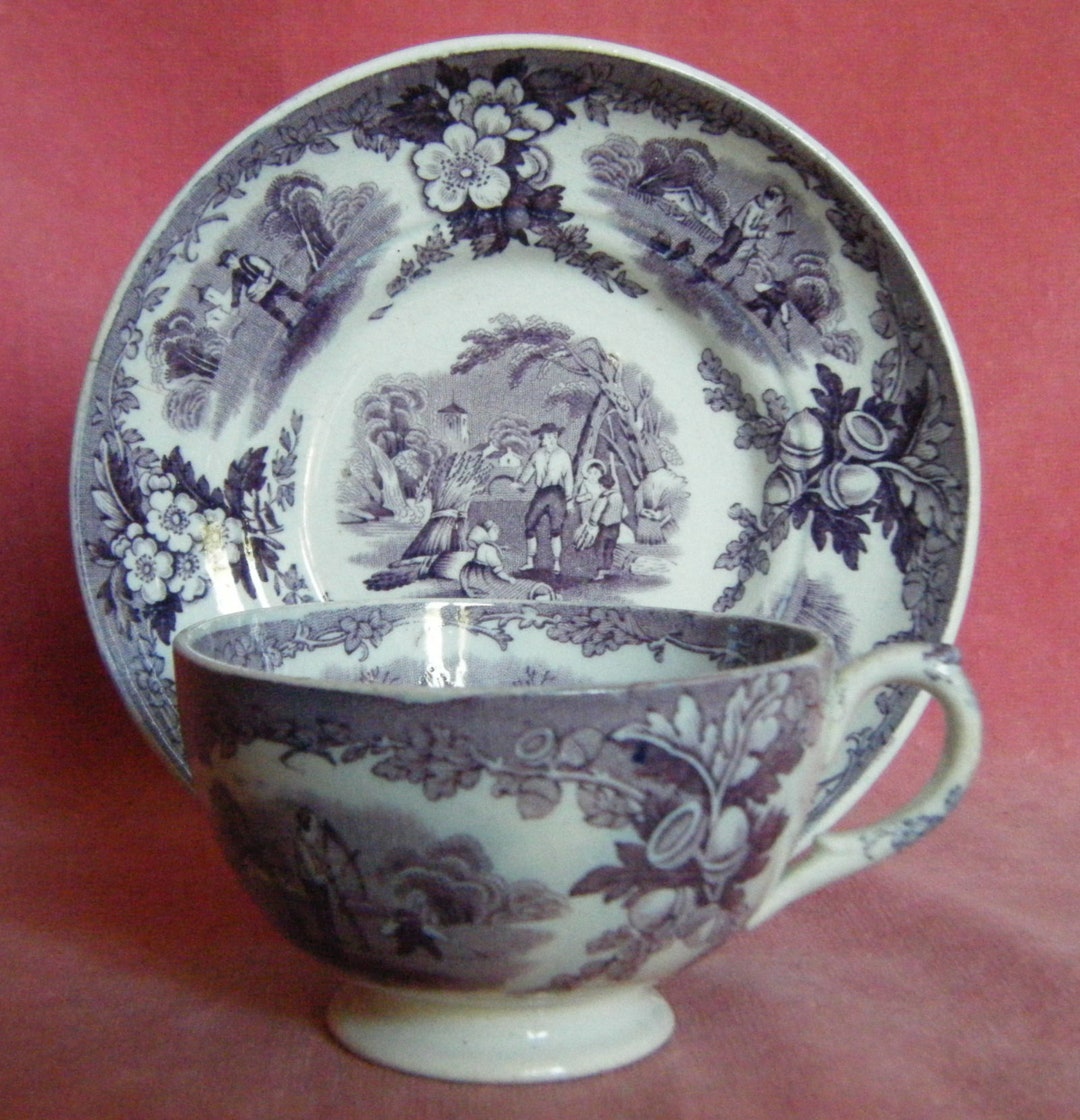 Purple Mulberry Transferware Pottery Tea Cup and Saucer the - Etsy