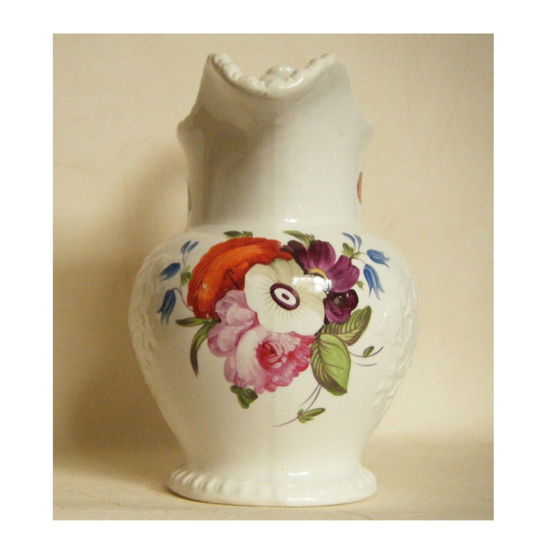 Georgian Floral Pearlware 7 Inch Tall Ewer Pitcher Jug C.1825 Hand ...