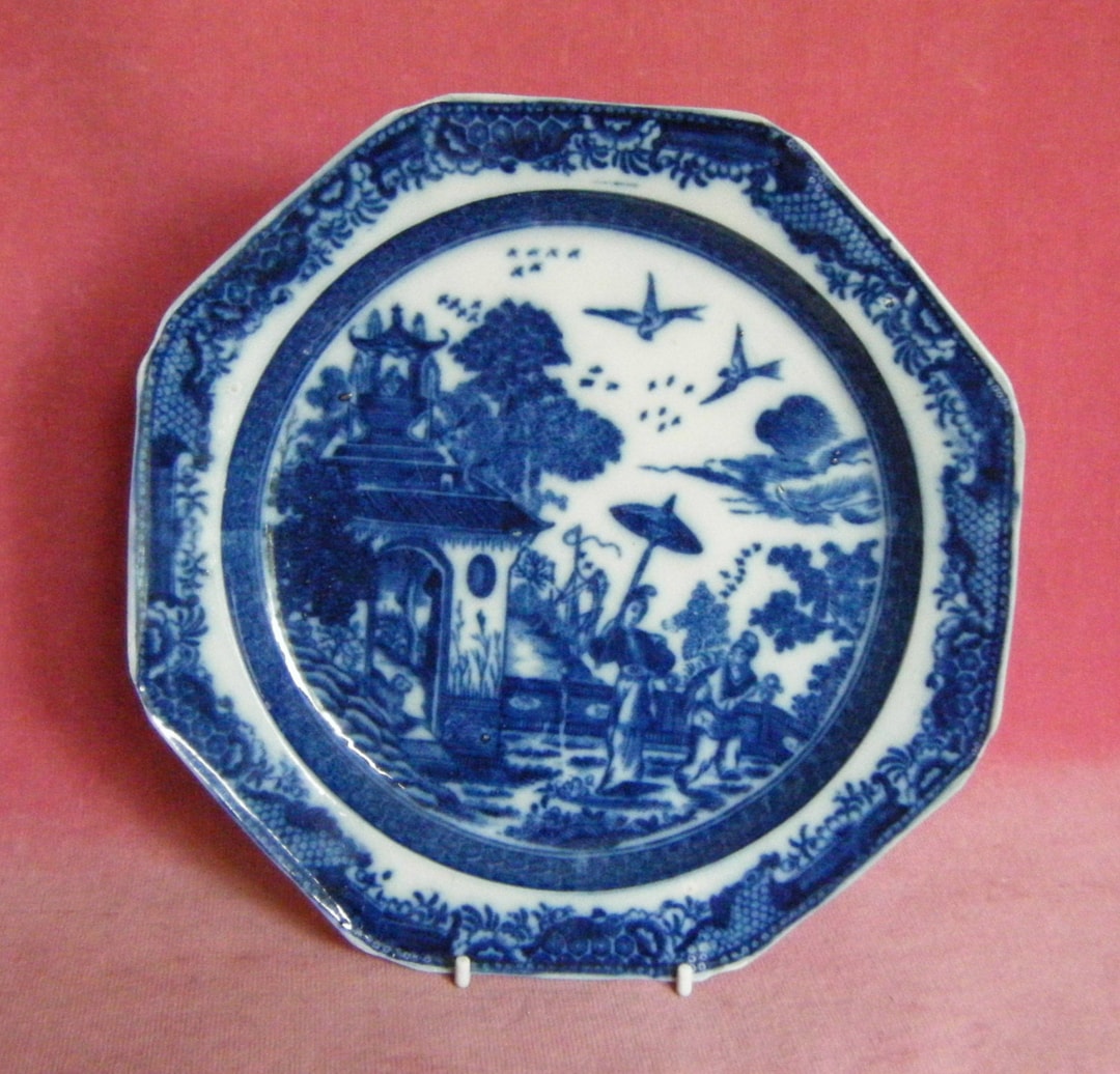 Lady With Parasol Regency Pearlware Plate Chinoiserie Blue White ...
