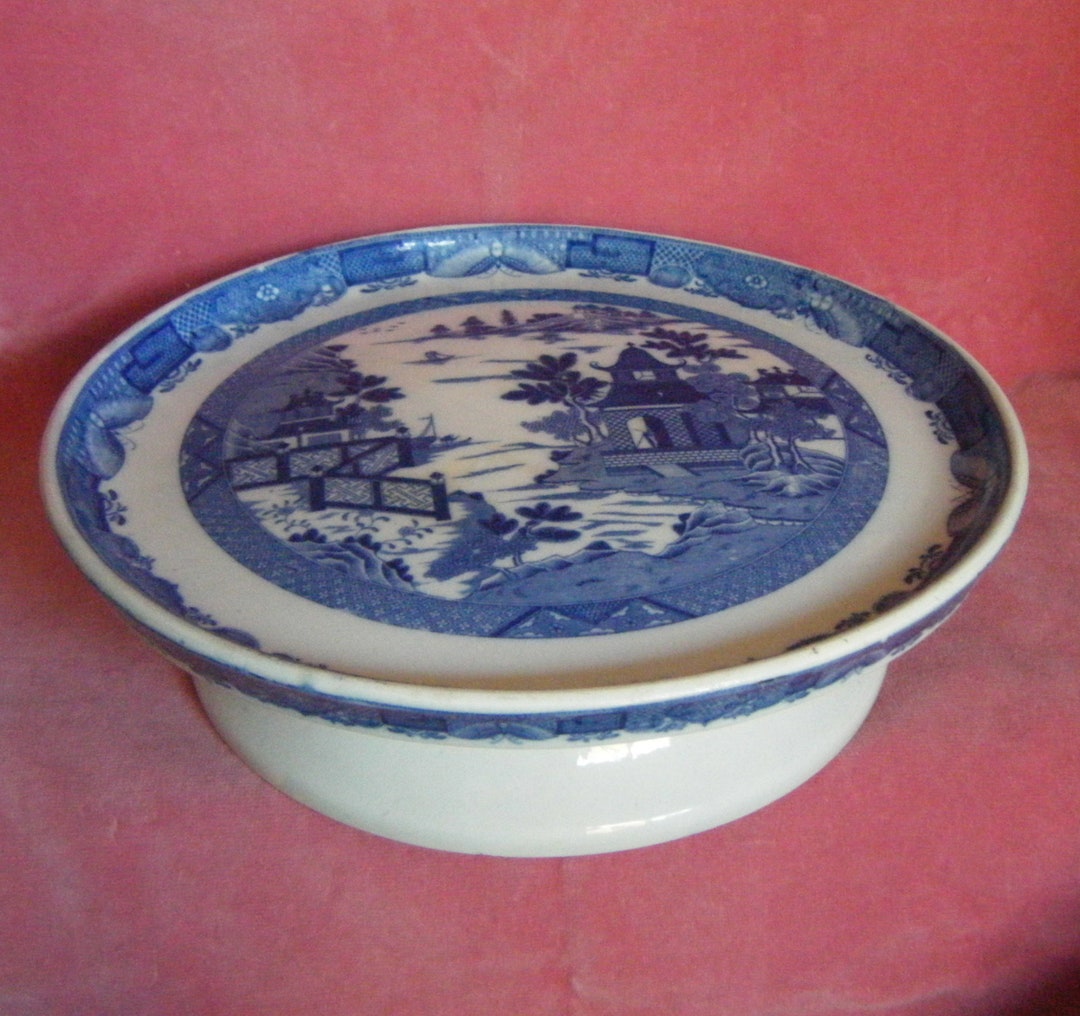 Bridgeless Chinoiserie Blue and White Transferware Pottery Ham or ...