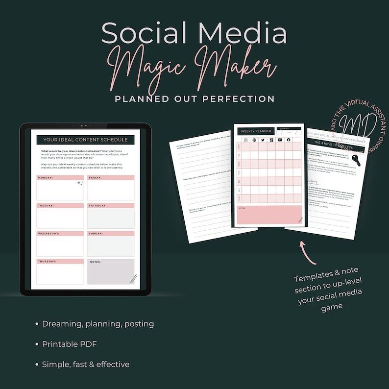 30 Day Social Media Content Planner | Workbook for Social Media | Productivity Planner | Daily ...
