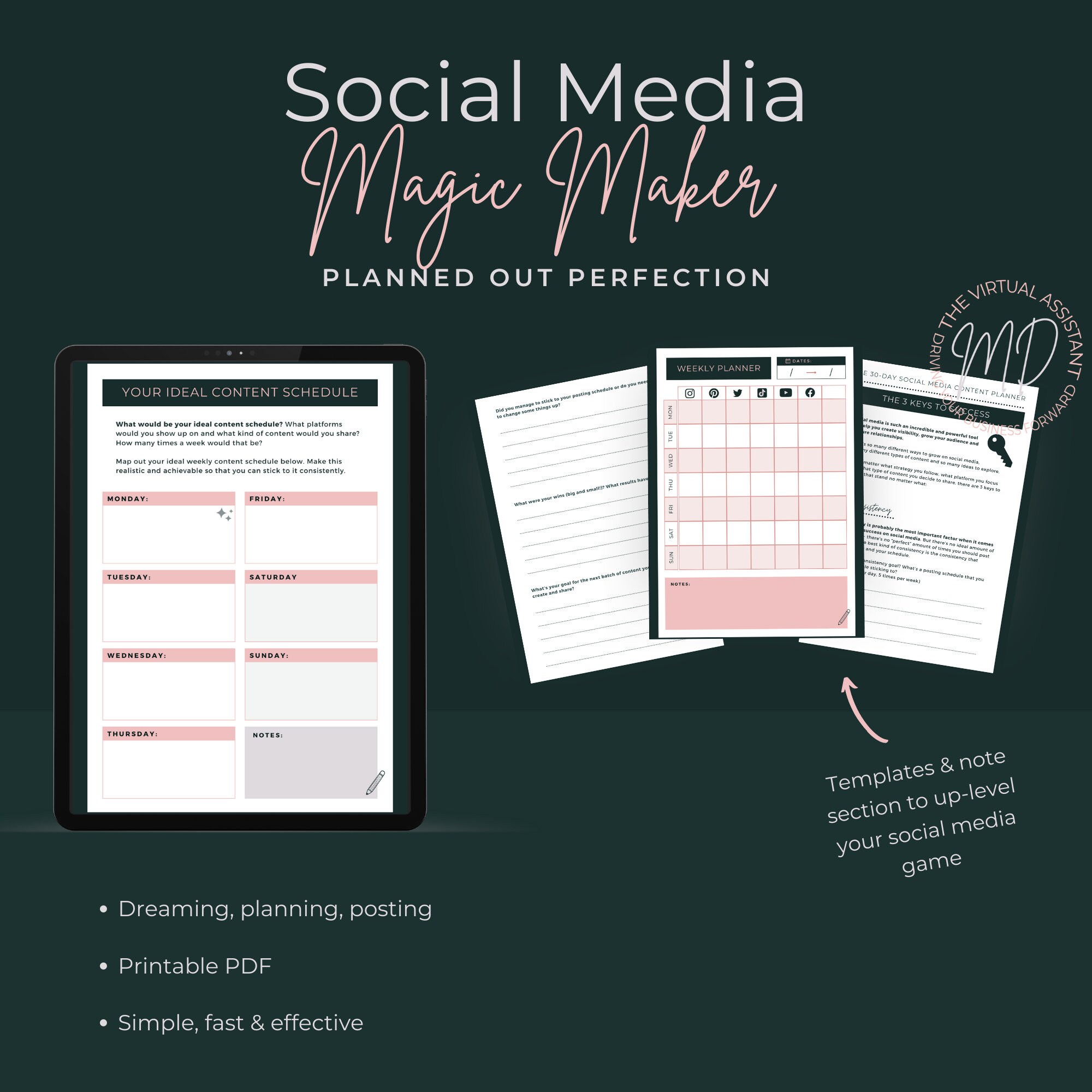 30 Day Social Media Content Planner | Workbook for Social Media ...