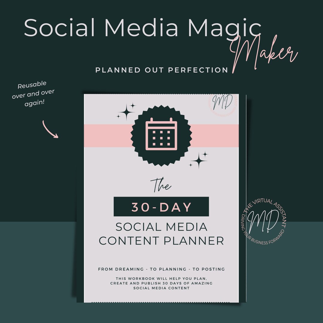 30 Day Social Media Content Planner | Workbook for Social Media | Productivity Planner | Daily ...