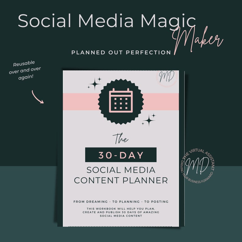 30 Day Social Media Content Planner | Workbook for Social Media ...