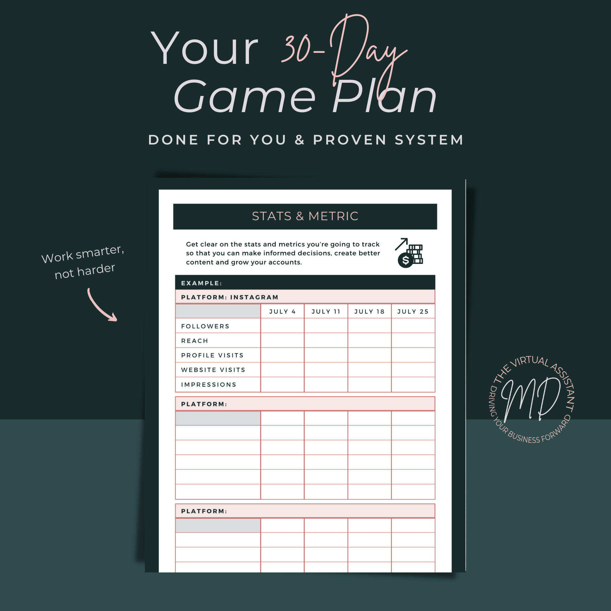 30 Day Social Media Content Planner | Workbook for Social Media | Productivity Planner | Daily ...
