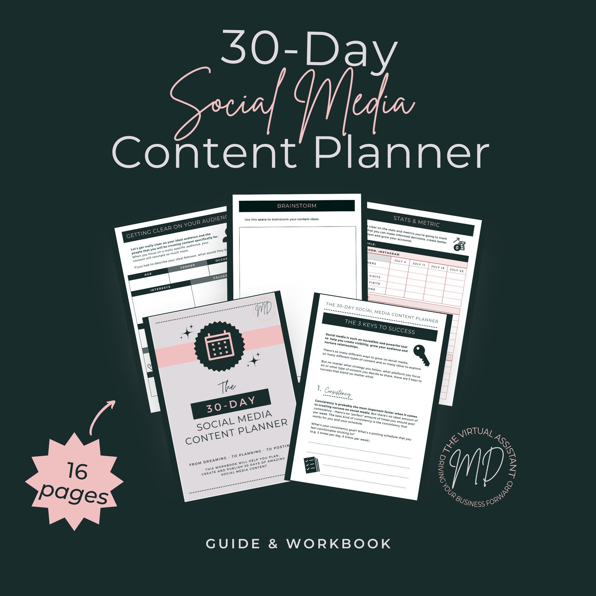 30 Day Social Media Content Planner | Workbook for Social Media ...