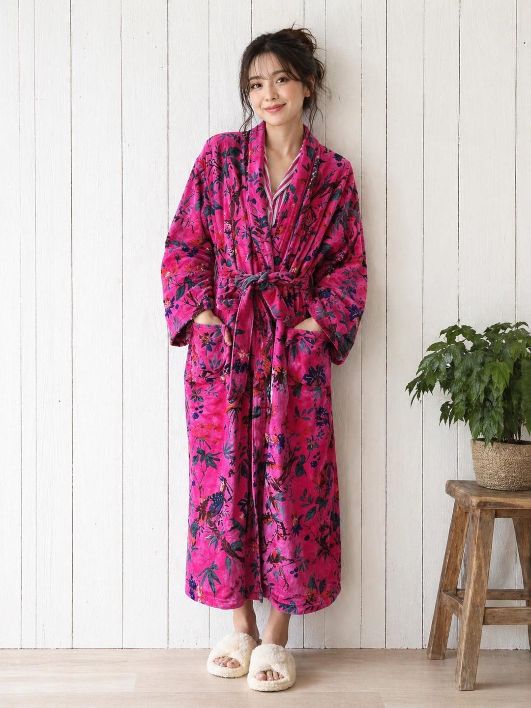 Handmade Bird Print Velvet Robe Boho Kimono Jacket Luxury Boho ...