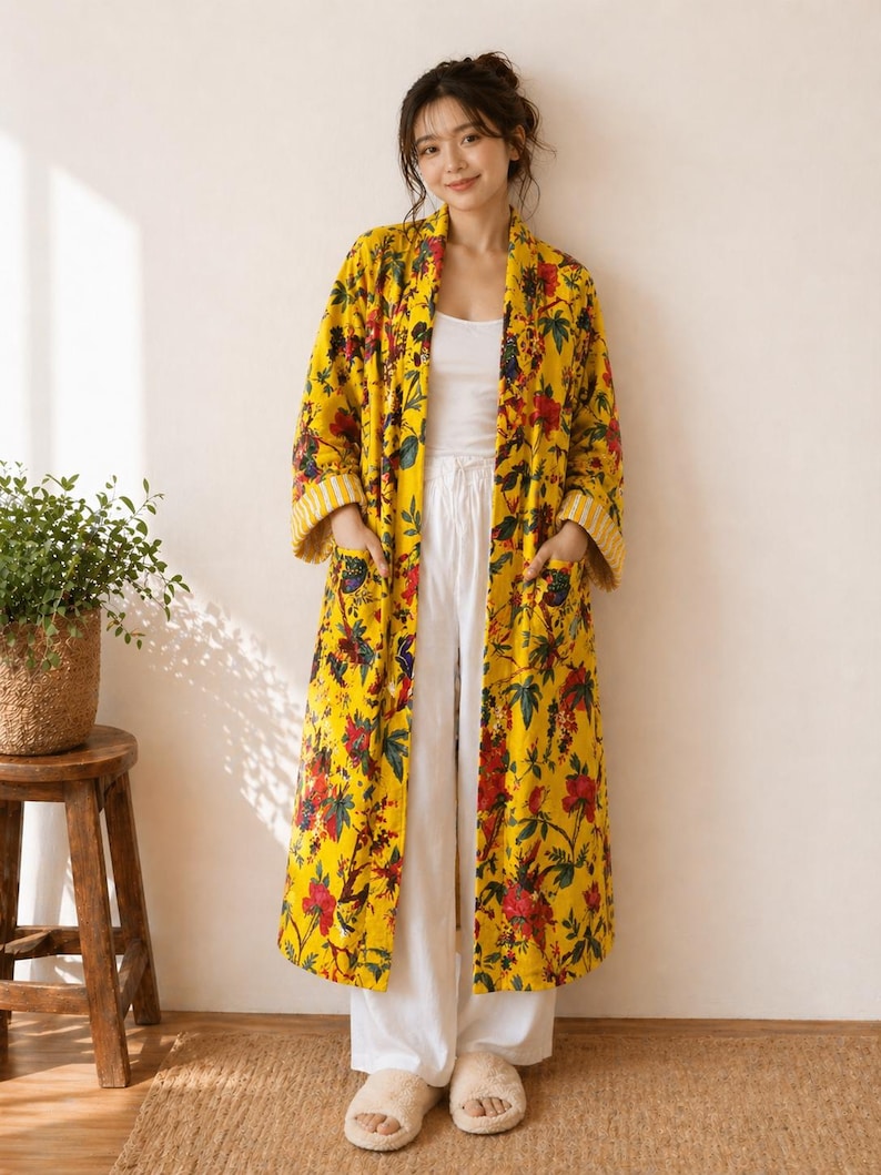 Handmade Bird Print Velvet Robe Boho Kimono Jacket Luxury Boho ...