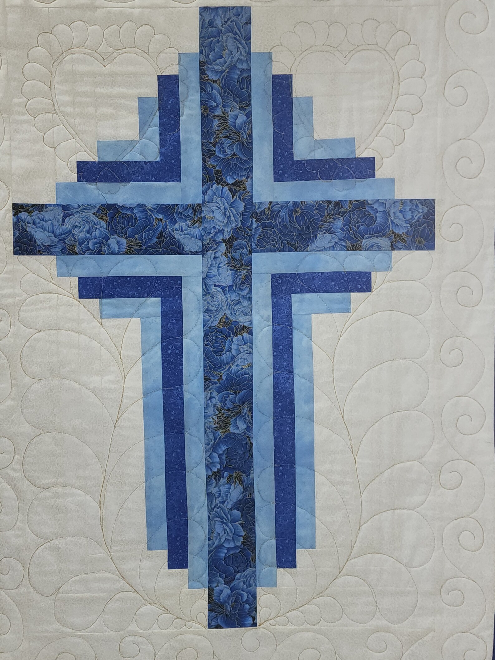 Handmade Christian Cross Quilt: Log Cabin Prayer Banner, Church Decor ...