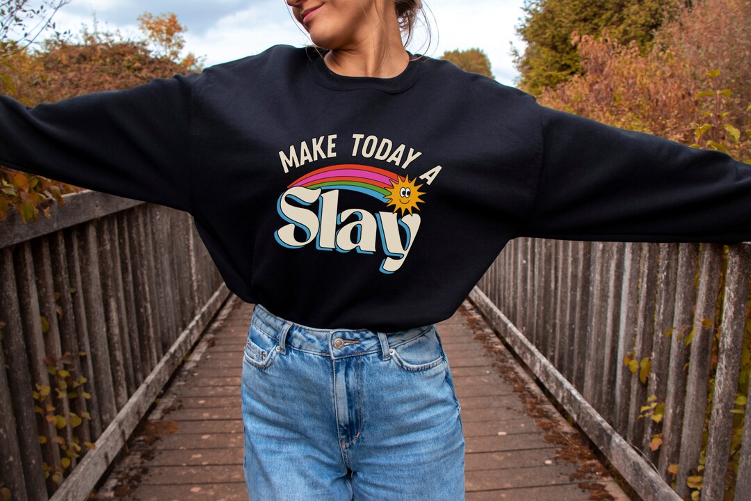 Make Today A Slay! Cute Gen Z Gift Funny Meme Smiley Retro Rainbow ...
