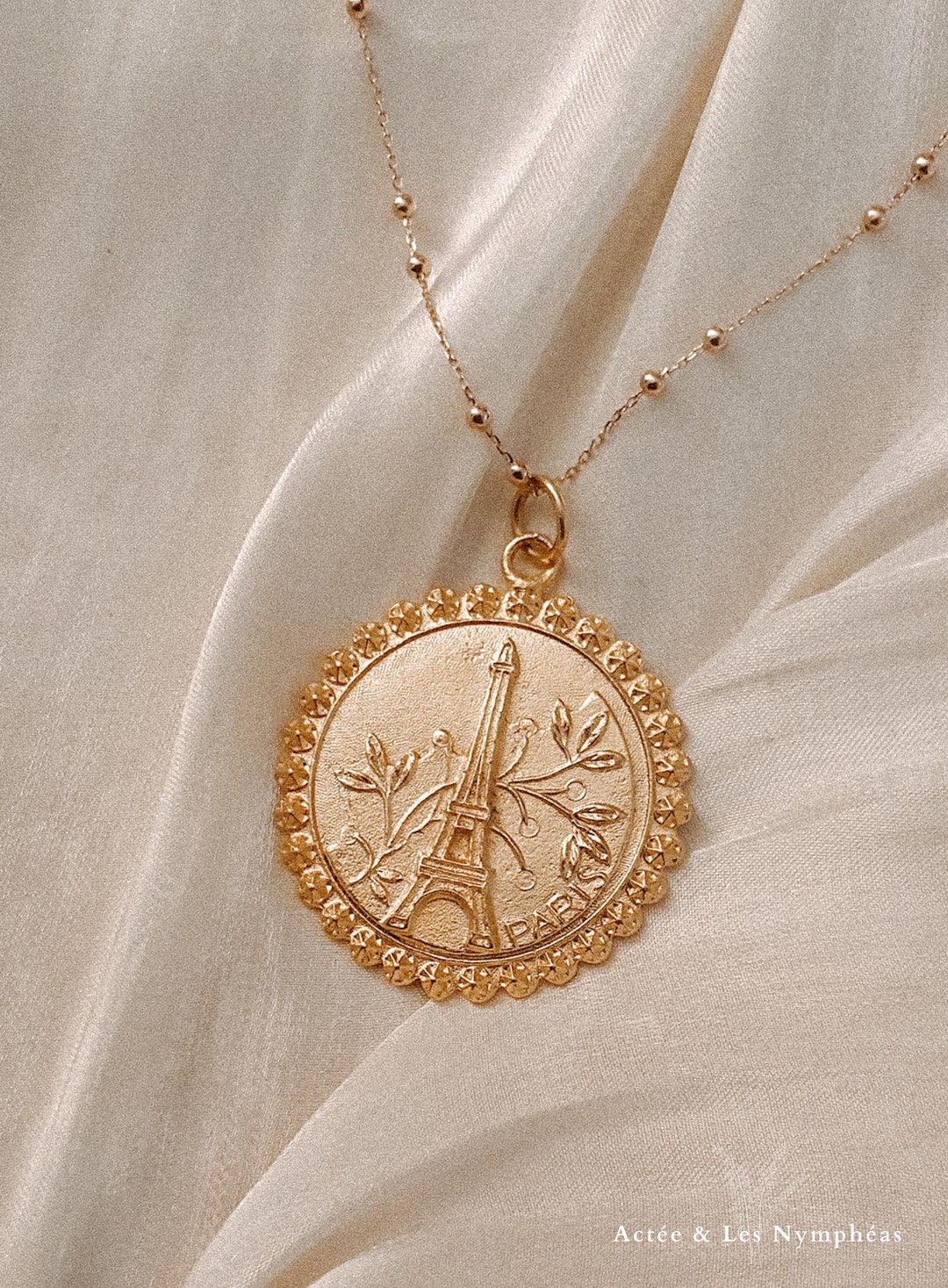 Paris Medallion Necklace - Eiffel Tower Pendant - Gold Vermeil Necklace ...