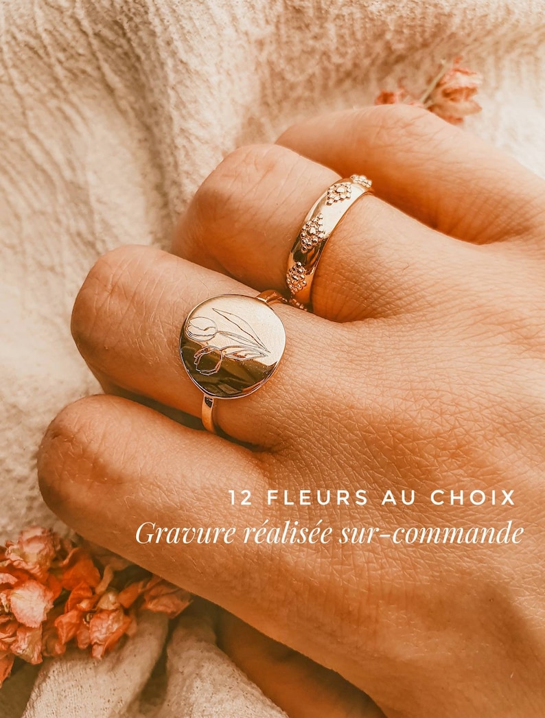 Birth Flower Ring | Flower Signet Ring | Gold Flower Ring | Gold 18K ...