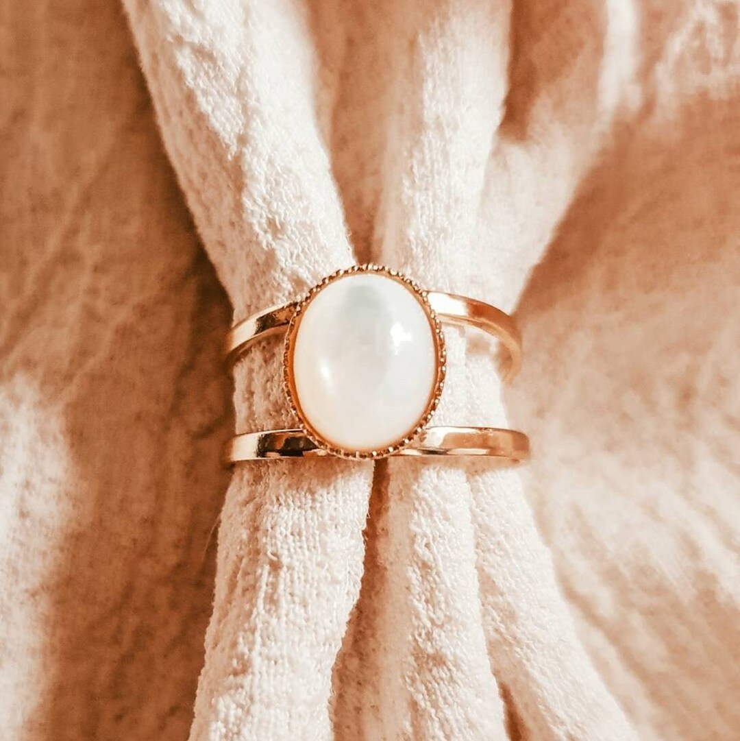 Double Pearl Ring | Mother of Pearl Ring | Gold MOP Ring | 14K Gold ...