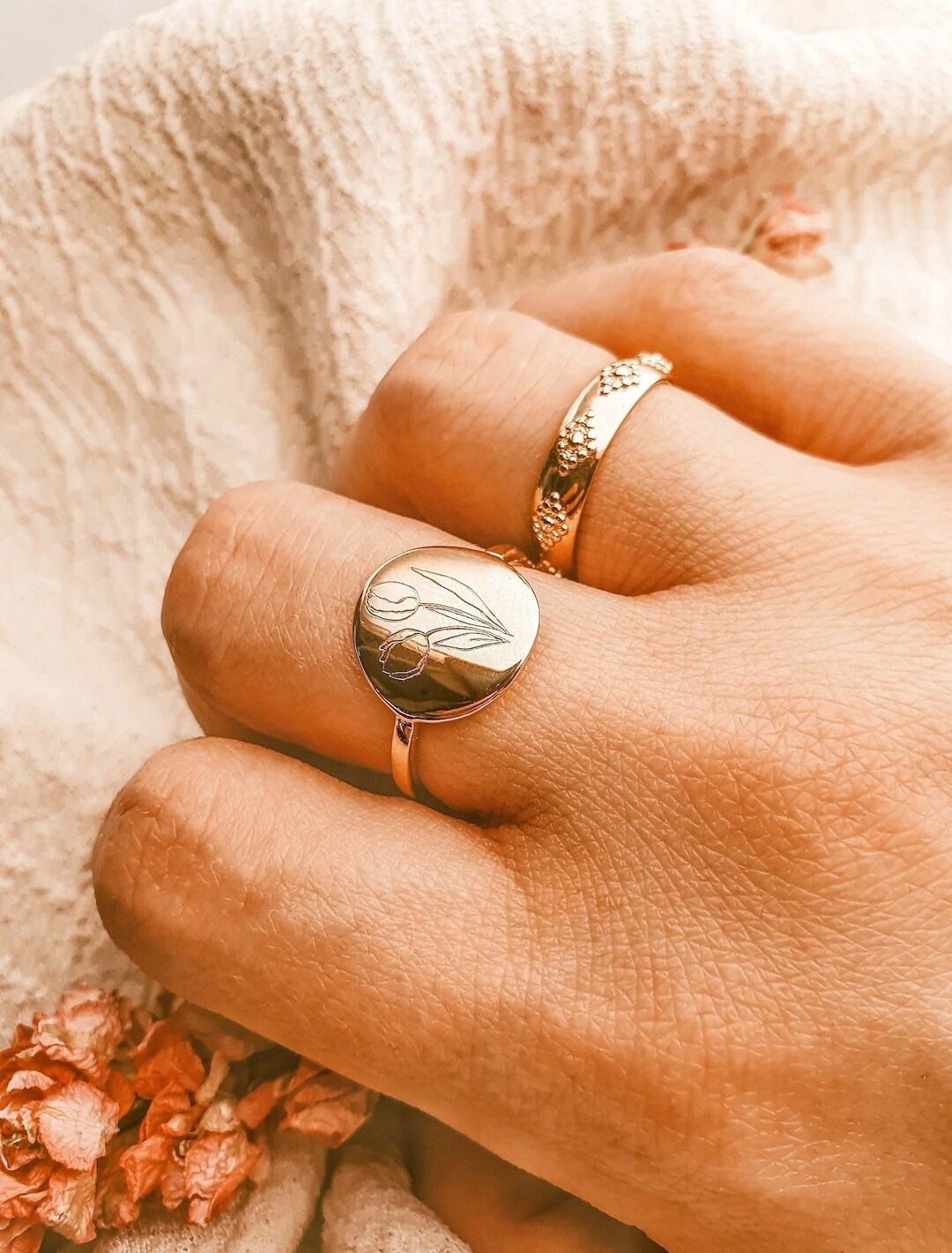 Birth Flower Ring | Flower Signet Ring | Gold Flower Ring | Gold 18K ...