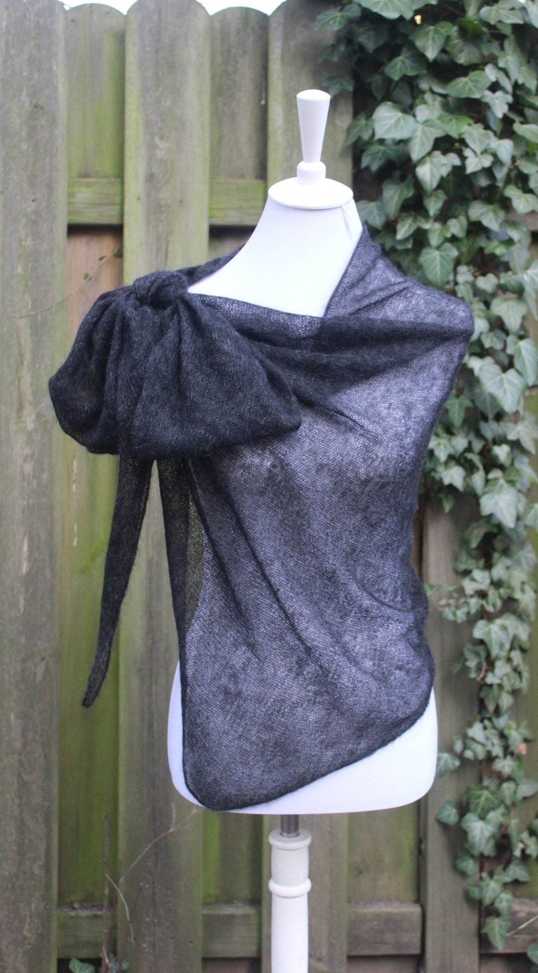 XXL Triangular Scarf Anthracite-mottled Mohair Knitted Scarves Wedding ...
