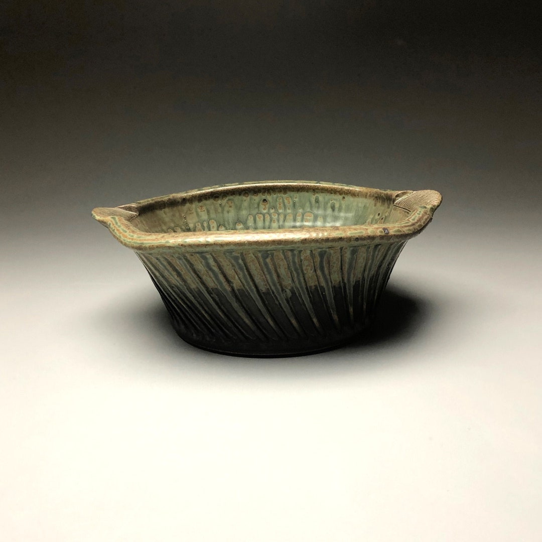 Handmade Pottery Baking Dish With Fluting and Handles Green - Etsy