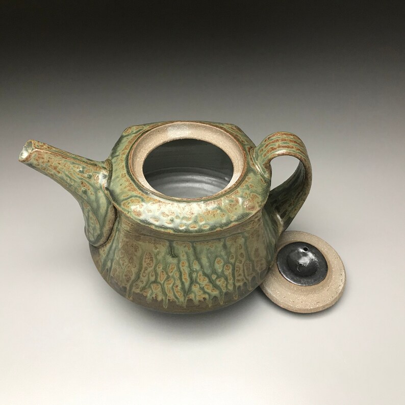 Handmade Stoneware Thrown and Altered Teapot Black Green - Etsy