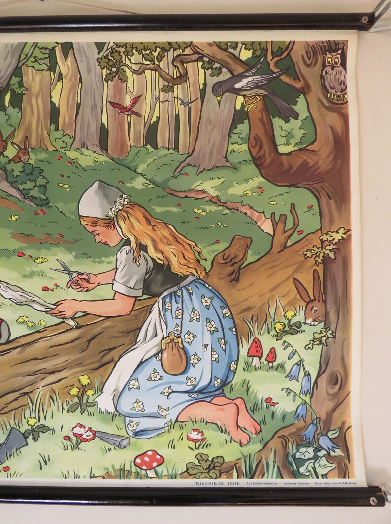 Vintage Snow White & Rose Red FAIRYTALE School Chart Wall | Etsy