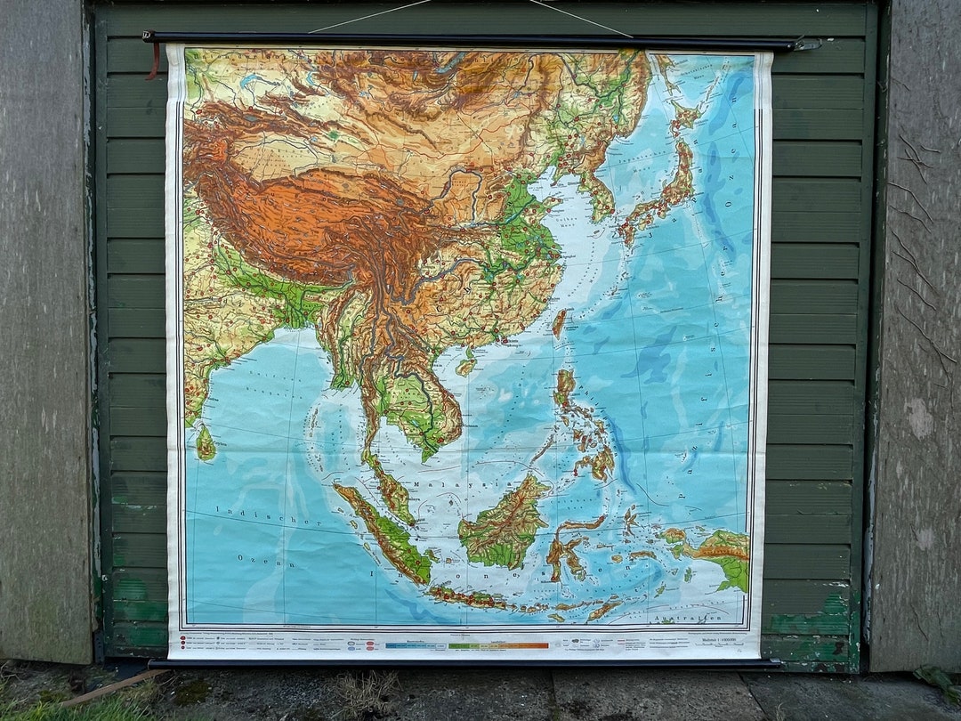 Vintage ASIA GEOGRAPHICAL MAP School Map Wall Map Educational Poster ...