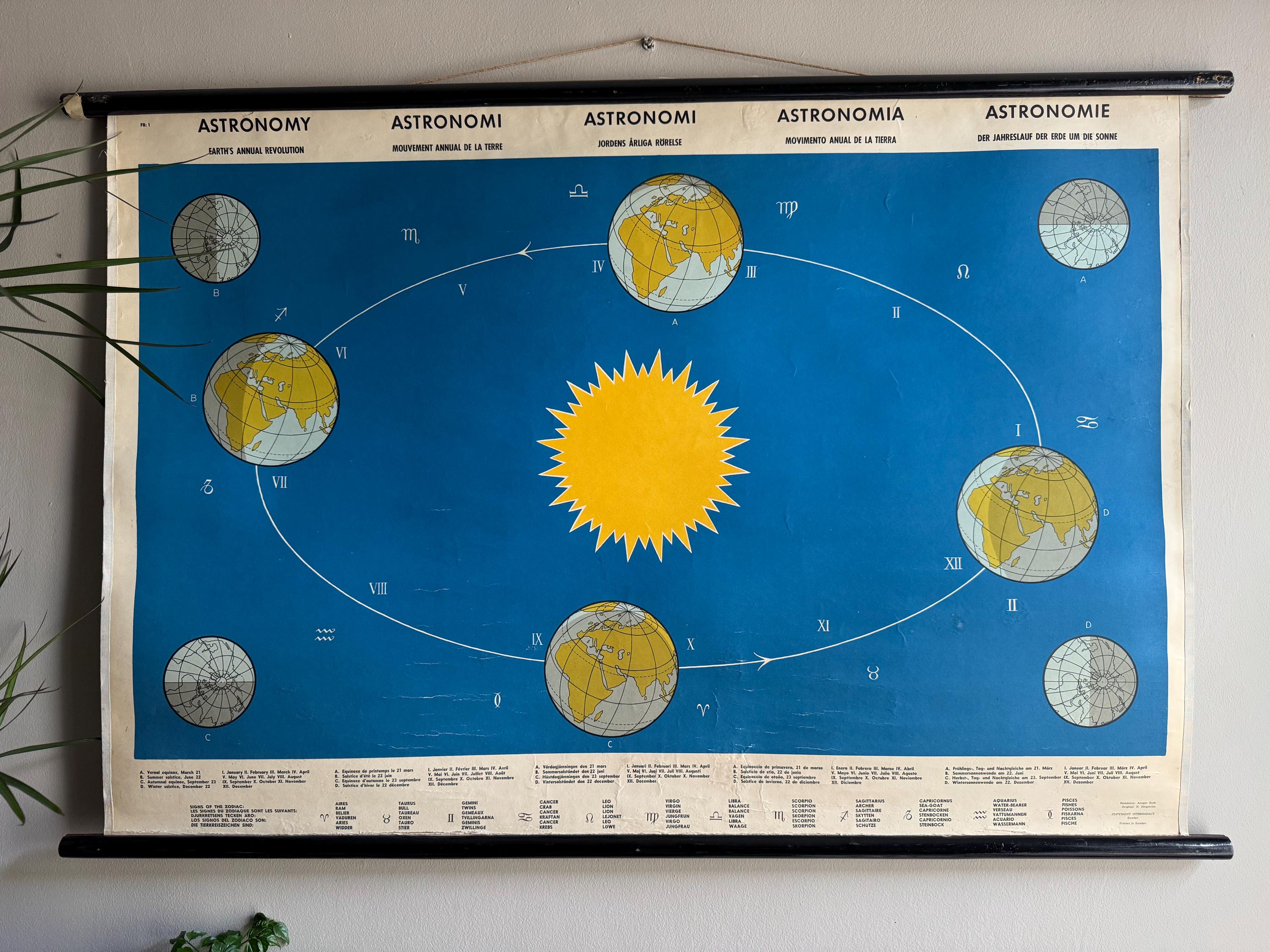 Vintage School Chart EARTHS ANNUAL REVOLUTION Swedish Educational Wall ...
