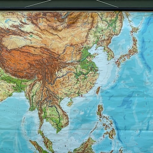 Vintage ASIA GEOGRAPHICAL MAP School Map Wall Map Educational Poster ...