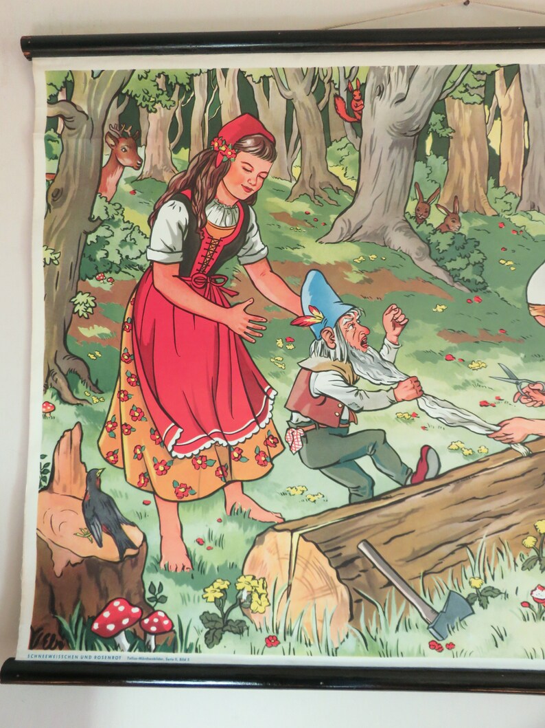 Vintage Snow White & Rose Red FAIRYTALE School Chart Wall | Etsy