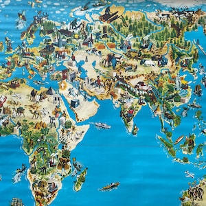 Large Rare Vintage MAP of the WORLD School Chart TRADE Pictorial Linen ...