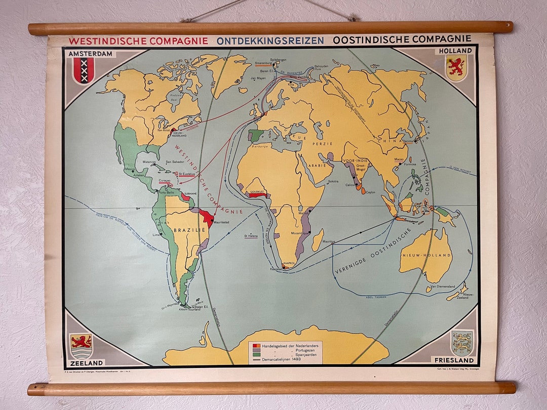 Vintage Dutch East India Company World Map: Exploratory Voyages - Etsy UK
