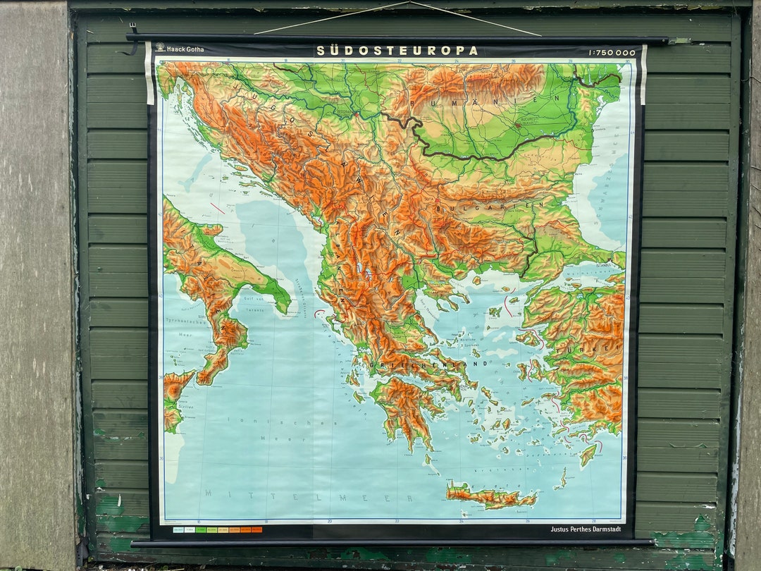 Vintage SOUTH EAST EUROPE - the Balkans Geographical School Map Wall ...