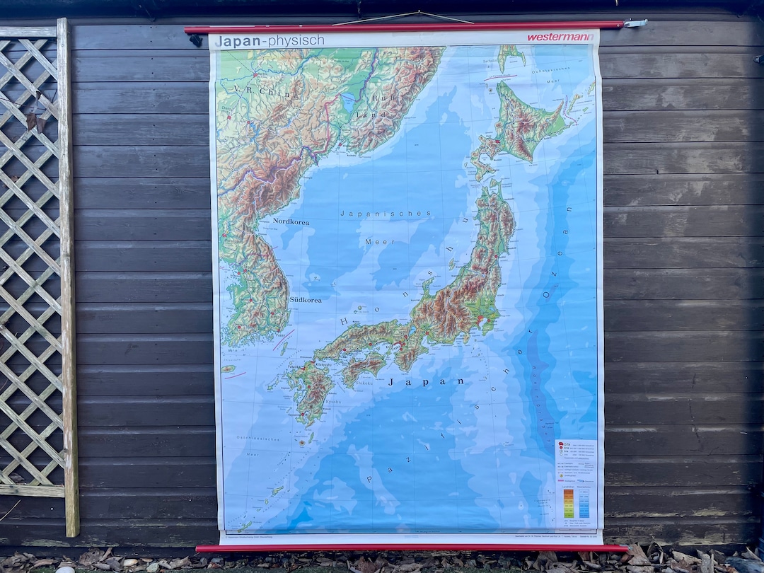 Vintage Map JAPAN School Wall Chart Educational Map Roll Down /pull ...