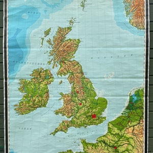 Vintage UNITED KINGDOM Geographical School Map Wall MAP Educational ...