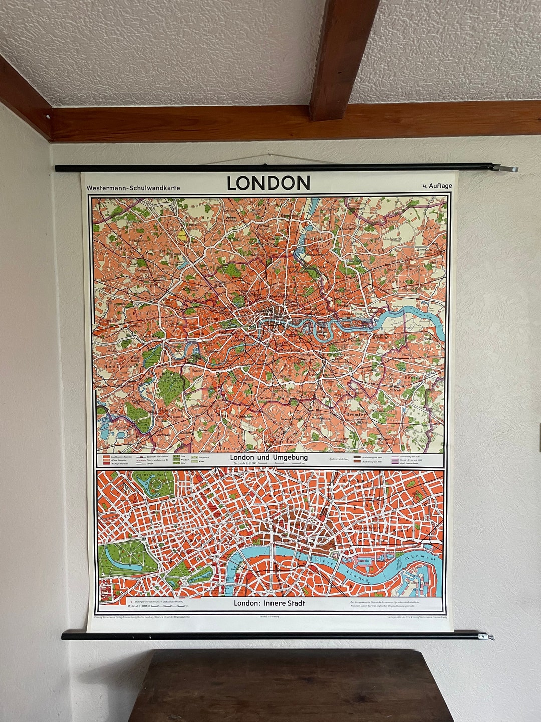 Vintage LONDON CITY Map by Westermann Roll Down Linen Backed School Map ...