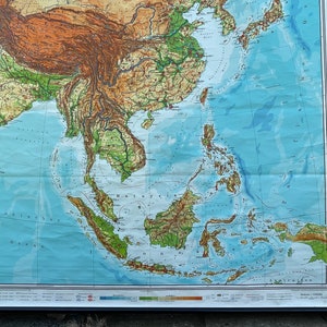 Vintage ASIA GEOGRAPHICAL MAP School Map Wall Map Educational Poster ...