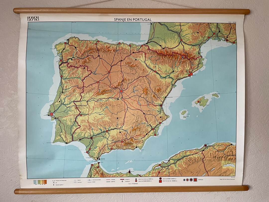 Vintage Map of SPAIN &PORTUGAL Educational Geographical Map Circa 1970 ...
