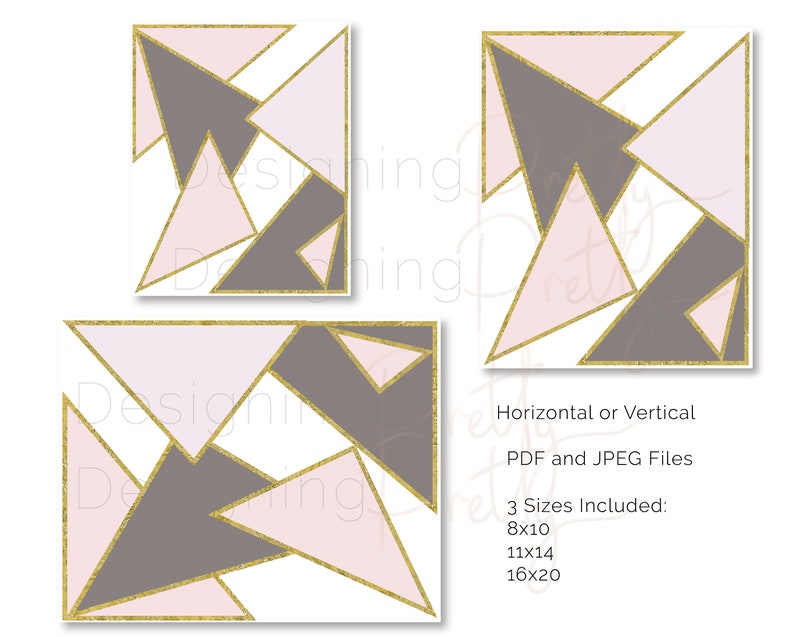 Triangle Wall Print: Pink, Gray, Gold Triangles - Etsy