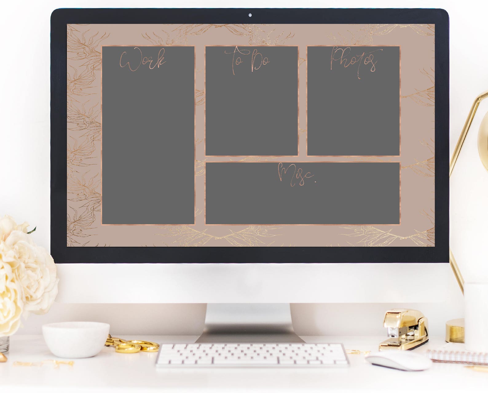 Rose Gold Desktop Wallpaper Organizer - Etsy