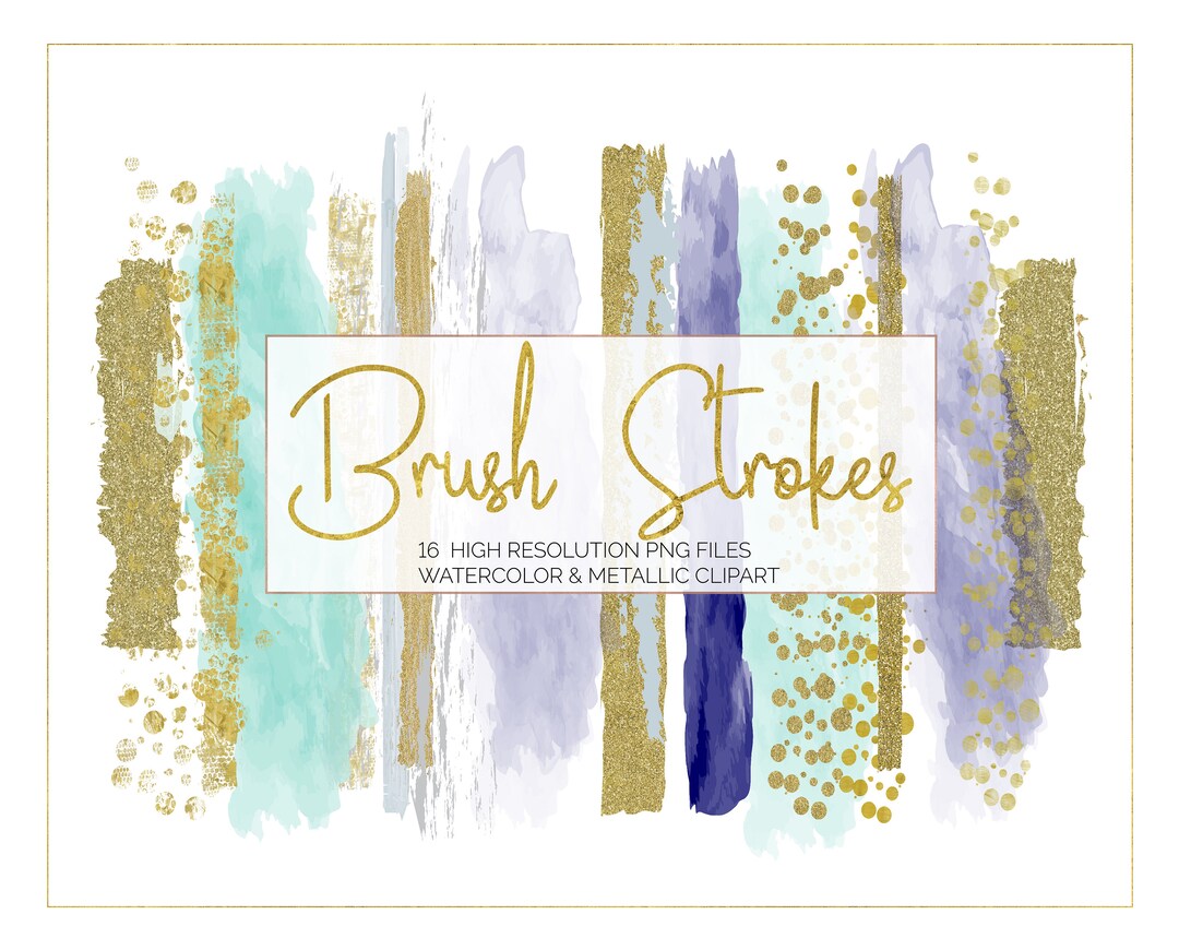 Watercolor and Gold Clipart, Gold Brush Strokes, Watercolor Brush ...
