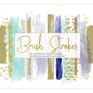 Watercolor and Gold Clipart, Gold Brush Strokes, Watercolor Brush ...