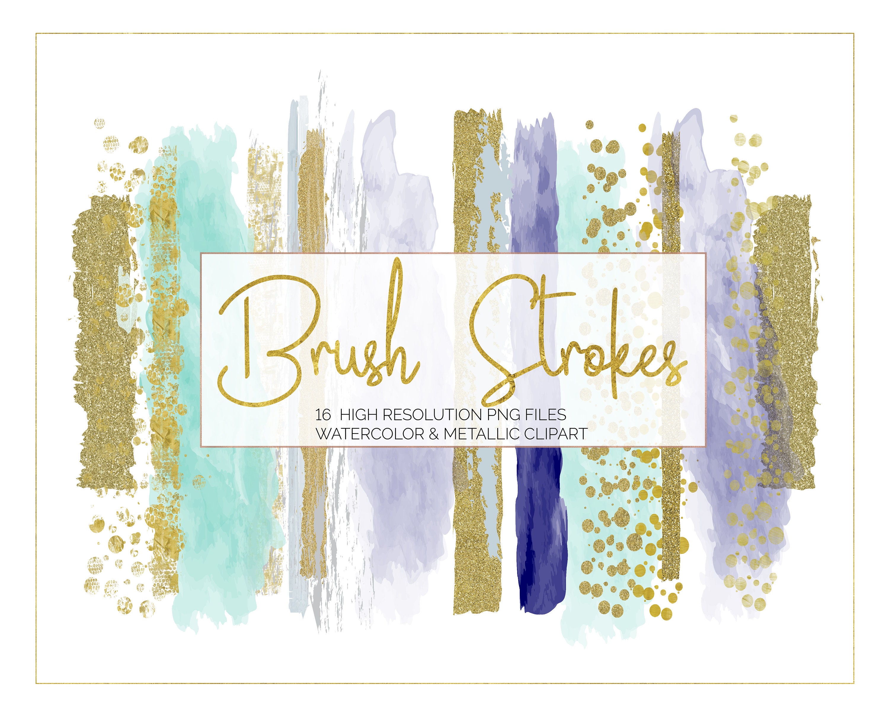Watercolor and Gold Clipart, Gold Brush Strokes, Watercolor Brush ...
